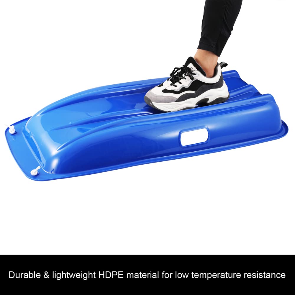 2 Pack Plastic Snow Sled for Kids & Adults, Portable Toddler Baby Toboggan Sled with Pull Rope & 2 Handles (Blue)