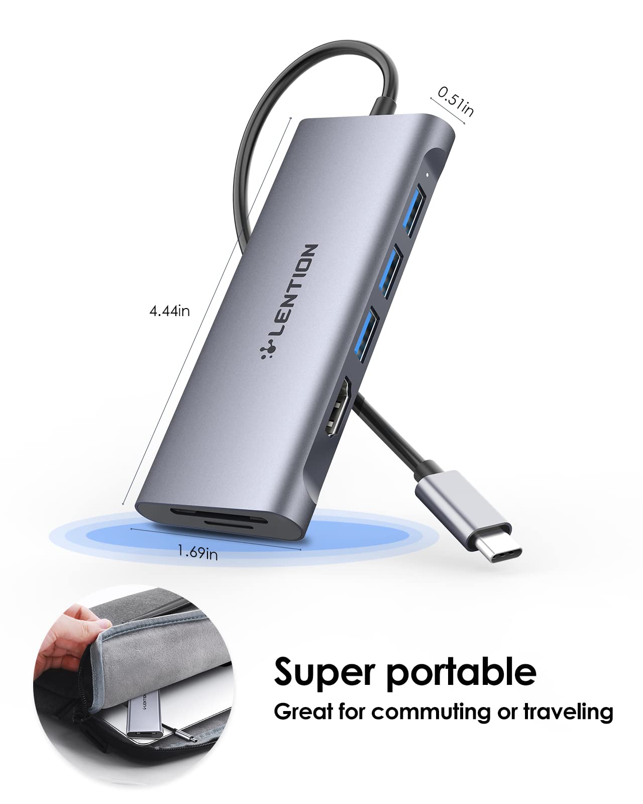 LENTION USB C Hub with 4K HDMI, 3 USB 3.0, SD/Micro SD 3.0 Card Reader, Compatible 2023-2016 MacBook Pro, New Mac Air/Surface, Chromebook, iPhone15 or More, Stable Driver Adapter (C34, Space Gray)