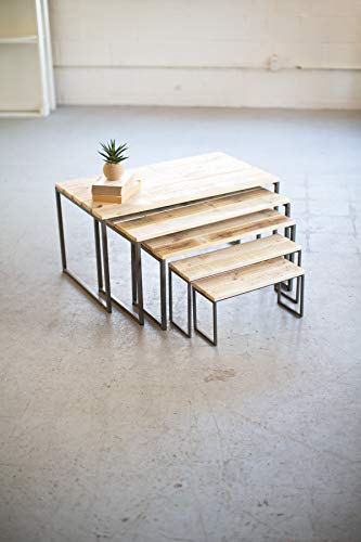 MY SWANKY HOME Farmhouse Recycled Wood Rectangle Nesting Stand Set 5 Display Shelf Metal Frame