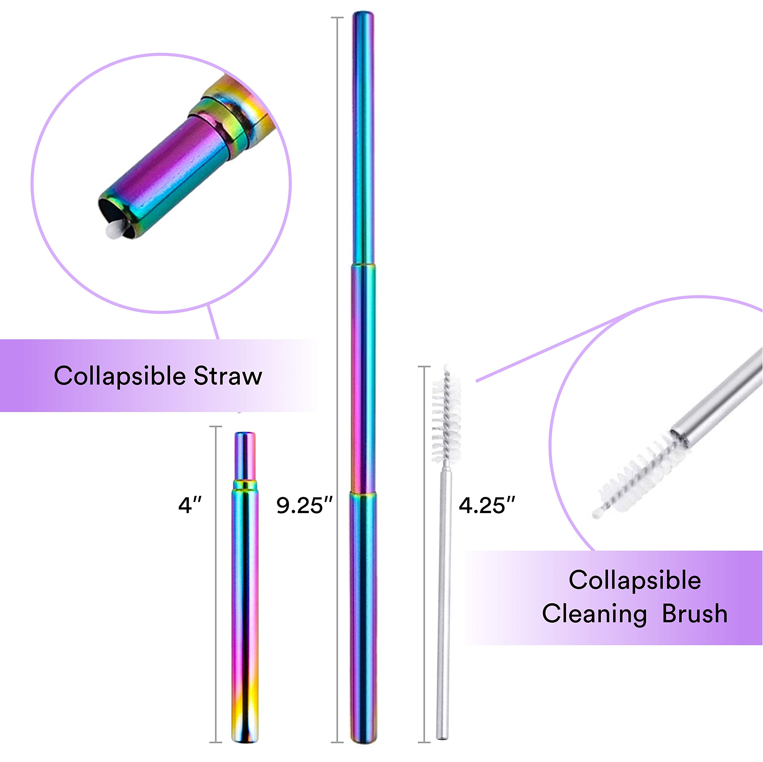 2PACK Eco-Pals | Straws Drinking Reusable Folding Straw | Dishwasher Safe (Charcoal + Unicorn)