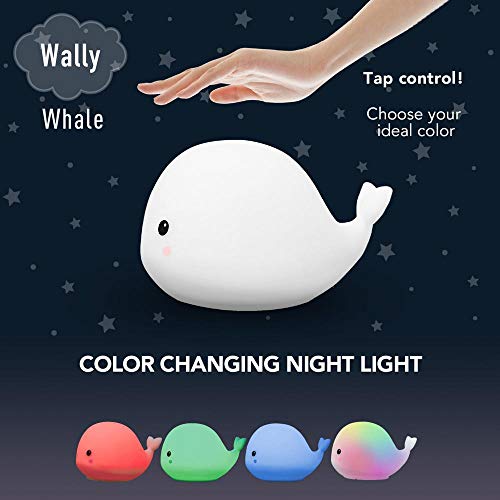 Globe Electric Adorable Multicolor Changing Integrated LED Rechargeable Silicone Night Light for Baby and Kids Rooms (Wally The Whale)