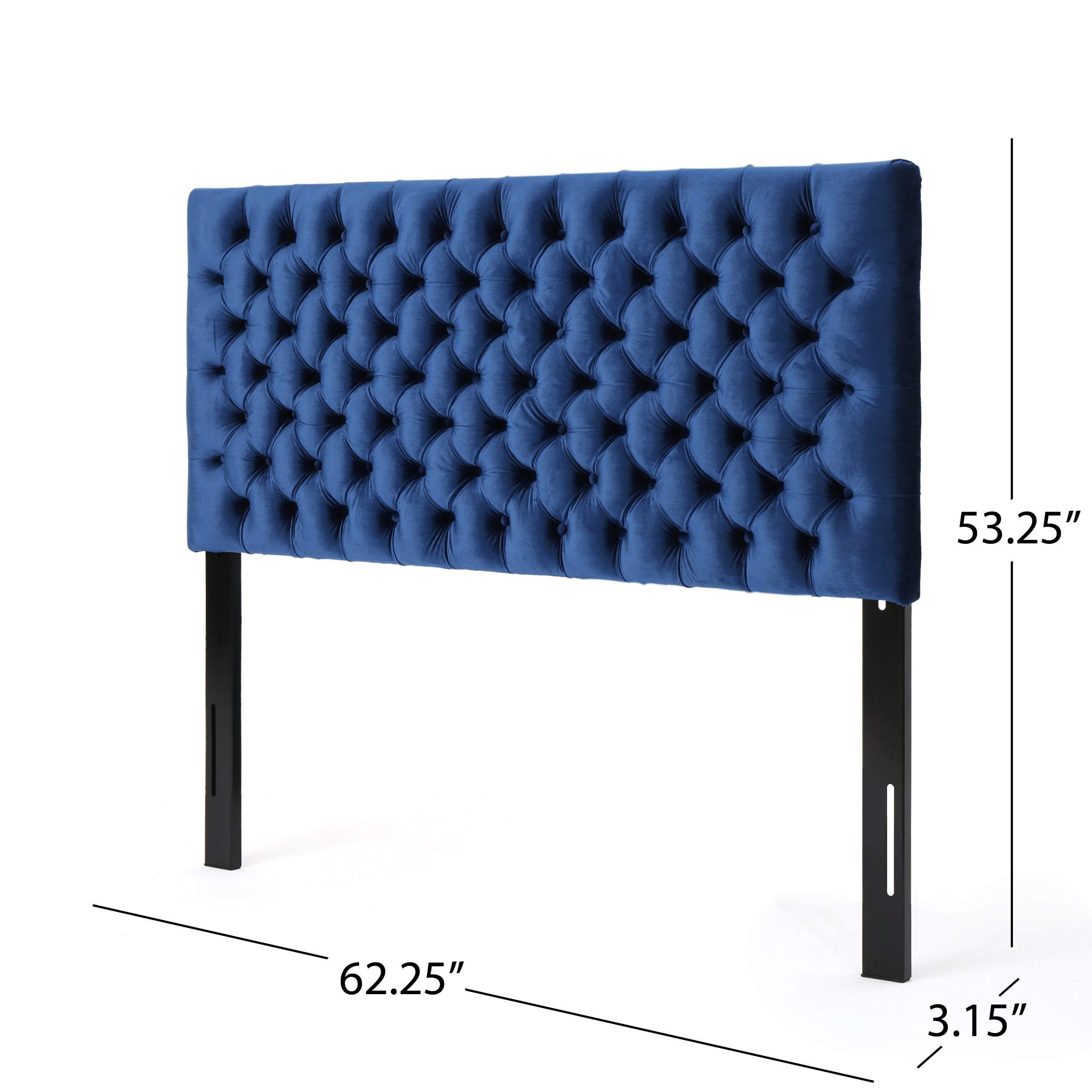 Christopher Knight Home Jezebel Velvet Headboard, Queen / Full, Navy Blue / Black Steel