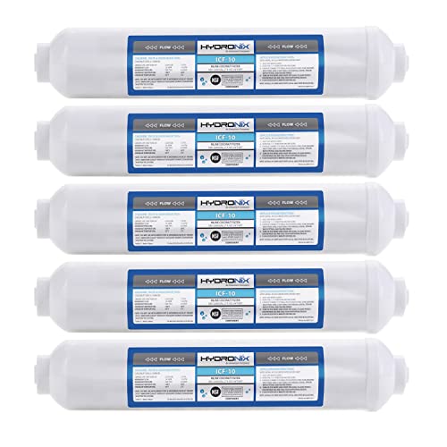 5 Pack - Hydronix ICF-10 Reverse Osmosis Post Polishing, Fridge & Ice Inline Coconut GAC Water Filter, 2000 Gal 1/4" NPT