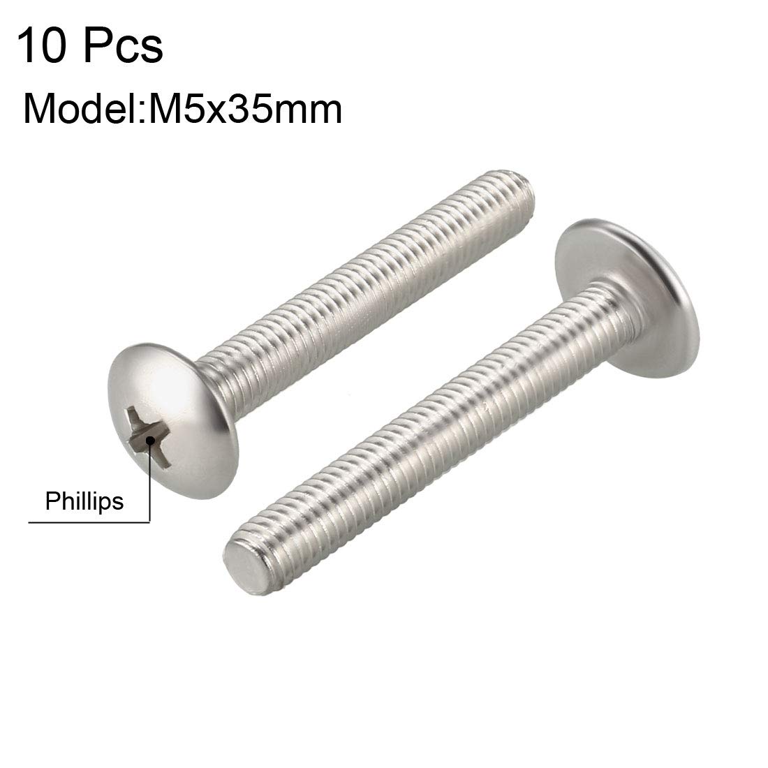 uxcell Machine Screws, M5x35mm Phillips Screw, 304 Stainless Steel, Fasteners Bolts 10Pcs
