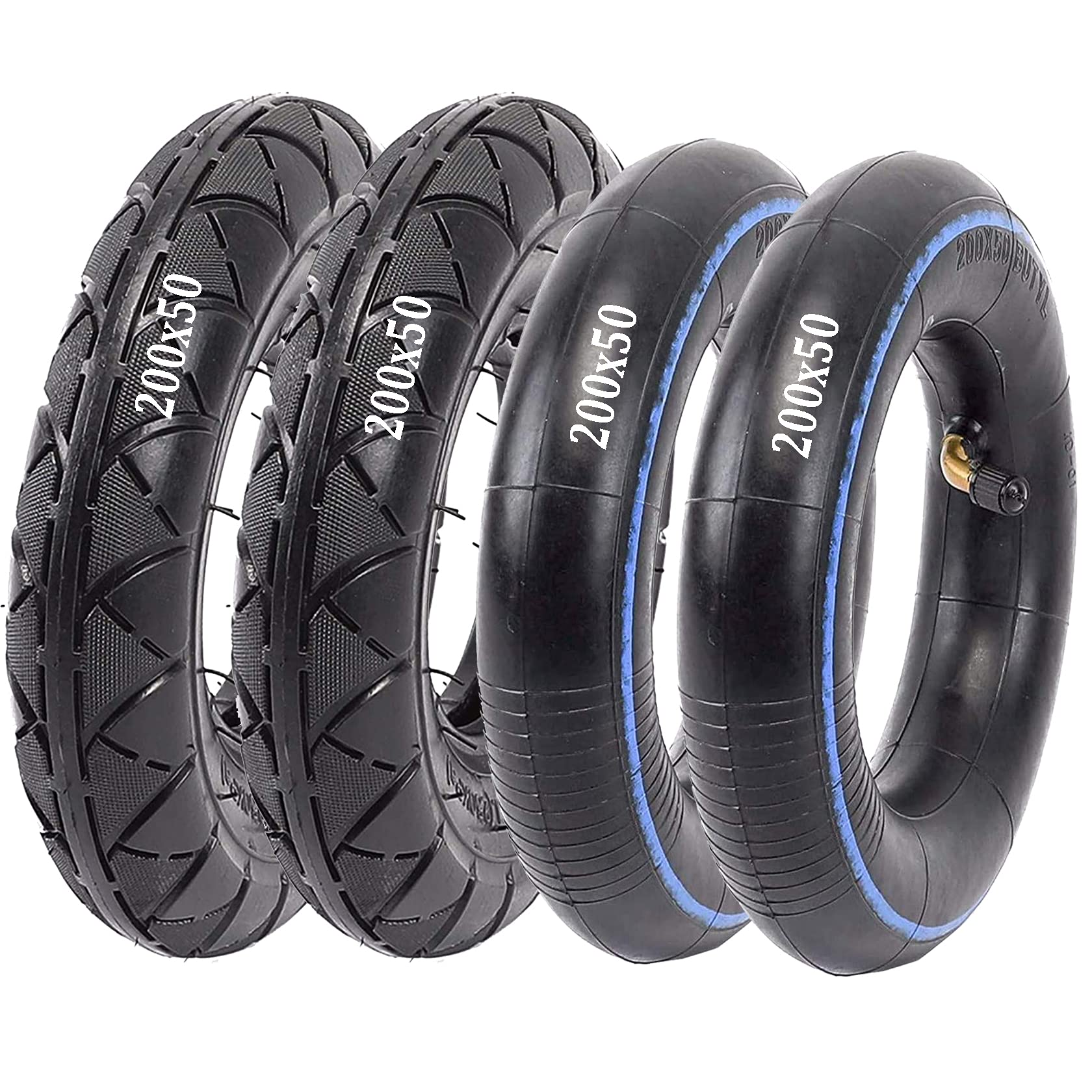 2pcs 200X50 (8x2) Tire & Inner Tube Set Replacement for Electric Scooter Razor E100, E150, E200, Power Core E100, Dune Buggy, ePunk, Crazy Cart, PowerRider 360, eSpark