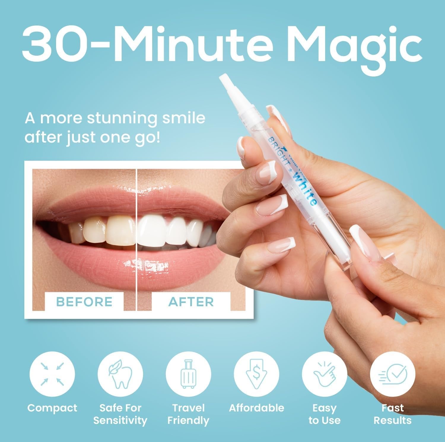 Venus Visage Award Winning Teeth Whitening Pen, 20+ Uses - Teeth whitening Gel Professionally formulated - Best Teeth whitening Gel Pen Teeth Whitener - Low Sensitivity (Mint) (0.07 Fl Oz (Pack of 2))