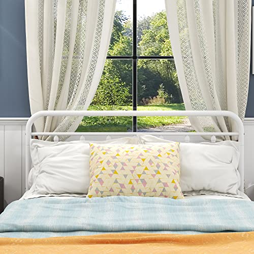 Diolong Queen Bed Frame with Headboard and Footboard Metal Bed Frame Vintage Sturdy Mattress Foundation No Box Spring Needed (White, Queen)