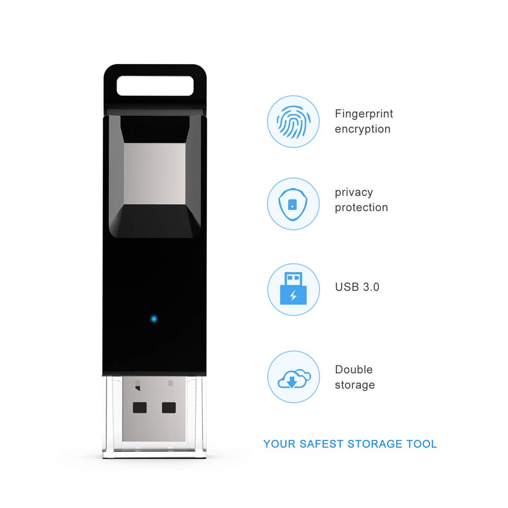 32GB Flash Drive, Aiibe Fingerprint USB 3.0 Flash Drive 32 GB High Speed Recognition Encrypted USB Drive Security Protection Thumb Drive USB Stick (32G, Black)