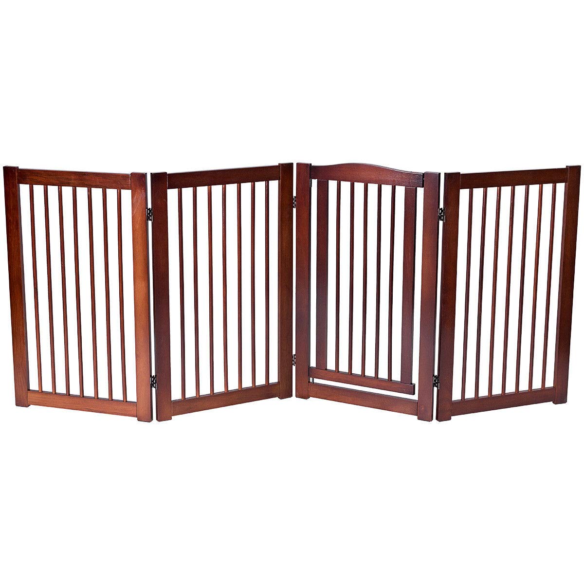 Giantex Freestanding Pet Gate with Door, 36inch 4 Panels Wooden Dog Gate with Walk Through Door, Foldable Pet Safety Puppy Fence Adjustable Pen for House Doorway Stairs