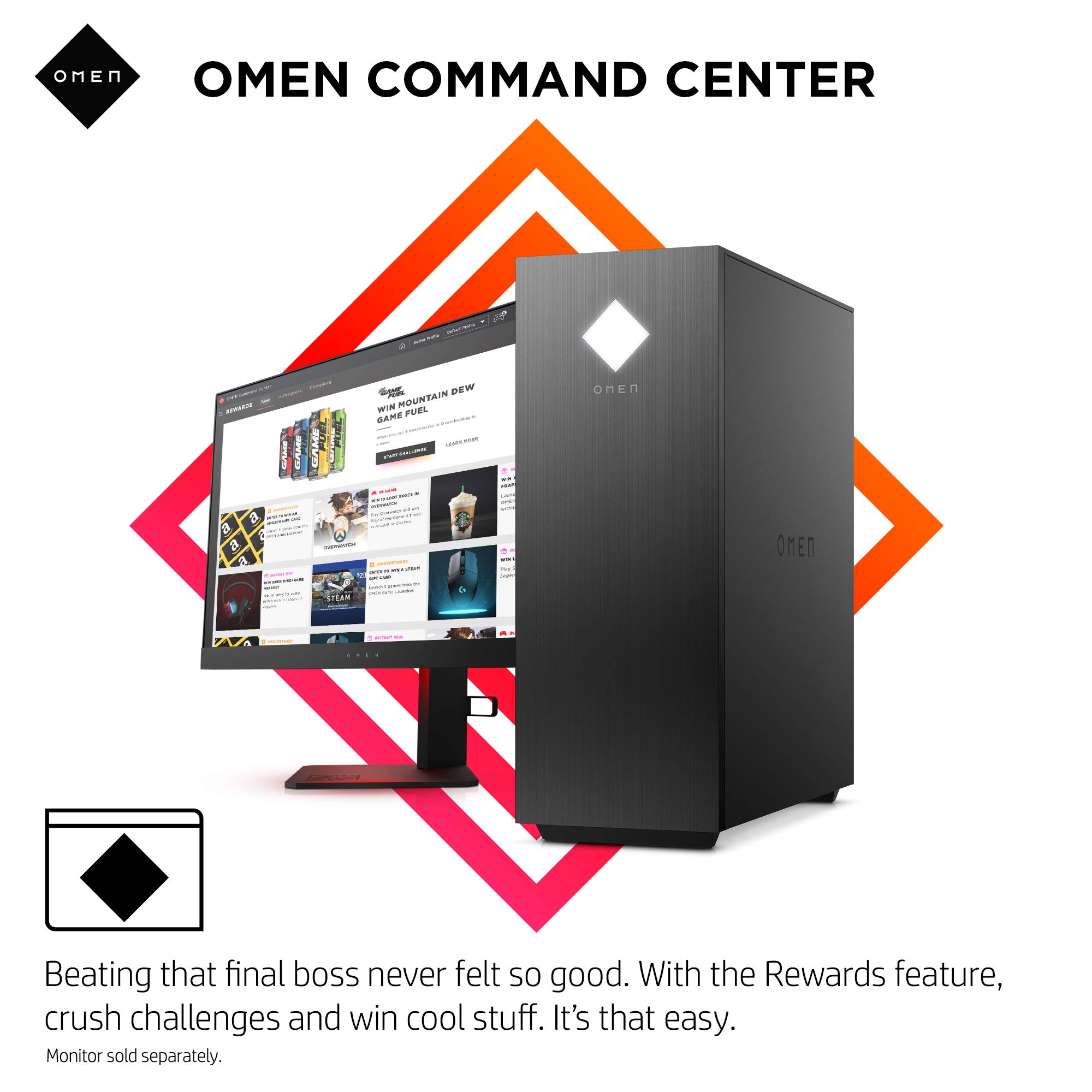 OMEN - GT12-0030 25L Gaming Desktop PC, AMD Radeon RX 5500, AMD Ryzen 7 3700X, HyperX 16GB DDR4 RAM, 512GB PCIe NVMe SSD, Windows 10 Home, VR Ready, RGB Lighting (GT12-0030, 2020 Model) Shadow Black