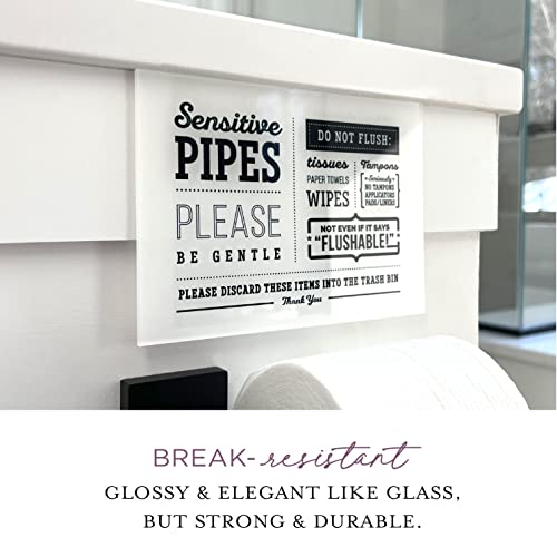 5x7 Inch Sensitive Pipes Designer Bathroom Sign ~ Ready to Stick, Lean or Frame ~ Premium Acrylic Plexiglass, Durable (White)