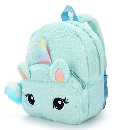AINIBAB Unicorn Backpack Girls Blue Plush Cute Mini Bookbags School Bags for Nursery