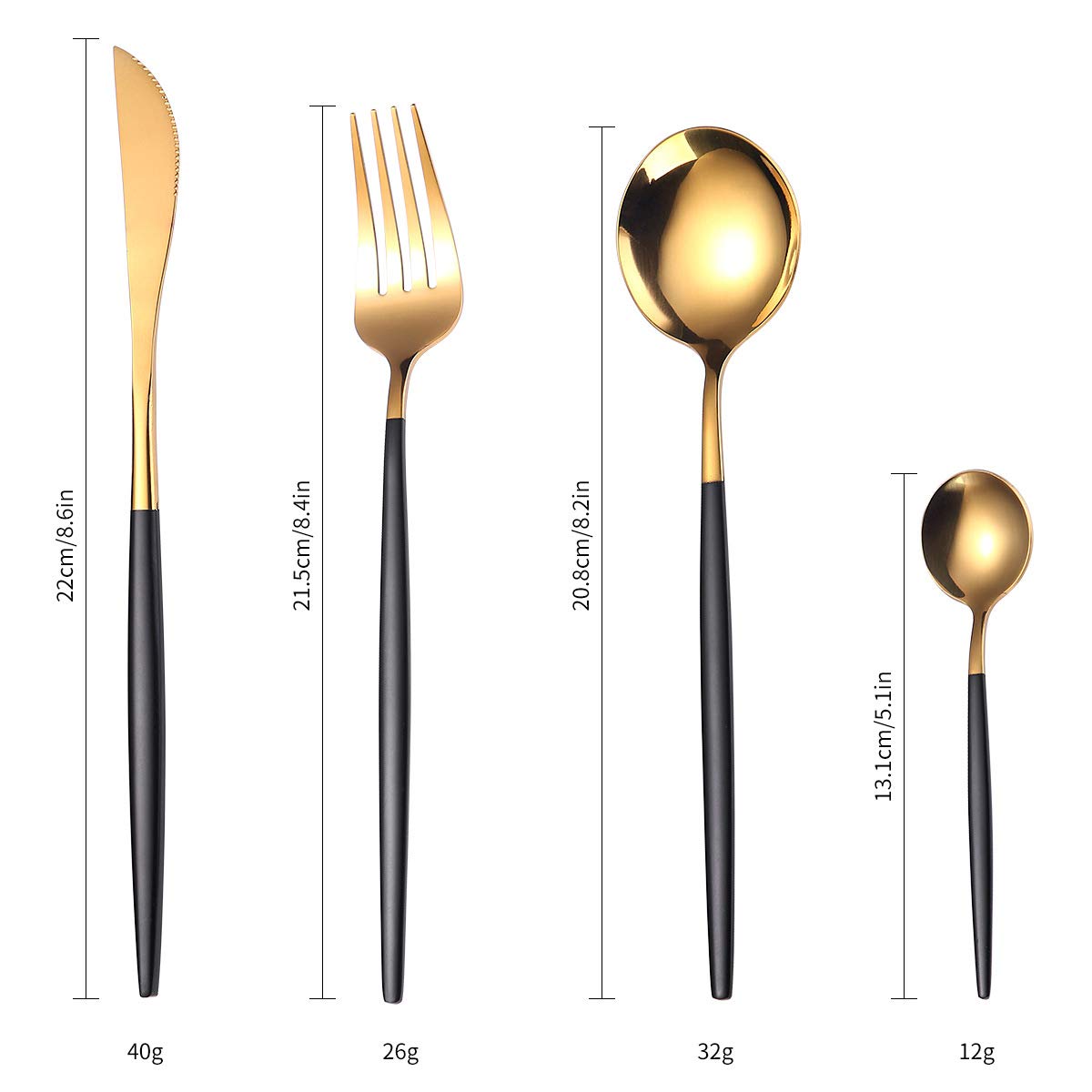 24-Piece Gold Silverware Set with Black Handle, Stainless Steel Flatware Set, Tableware Cutlery Sets for 6 Including Forks Spoons Knives, Kitchen Utensil Set for Home and Restaurant(Black Gold)