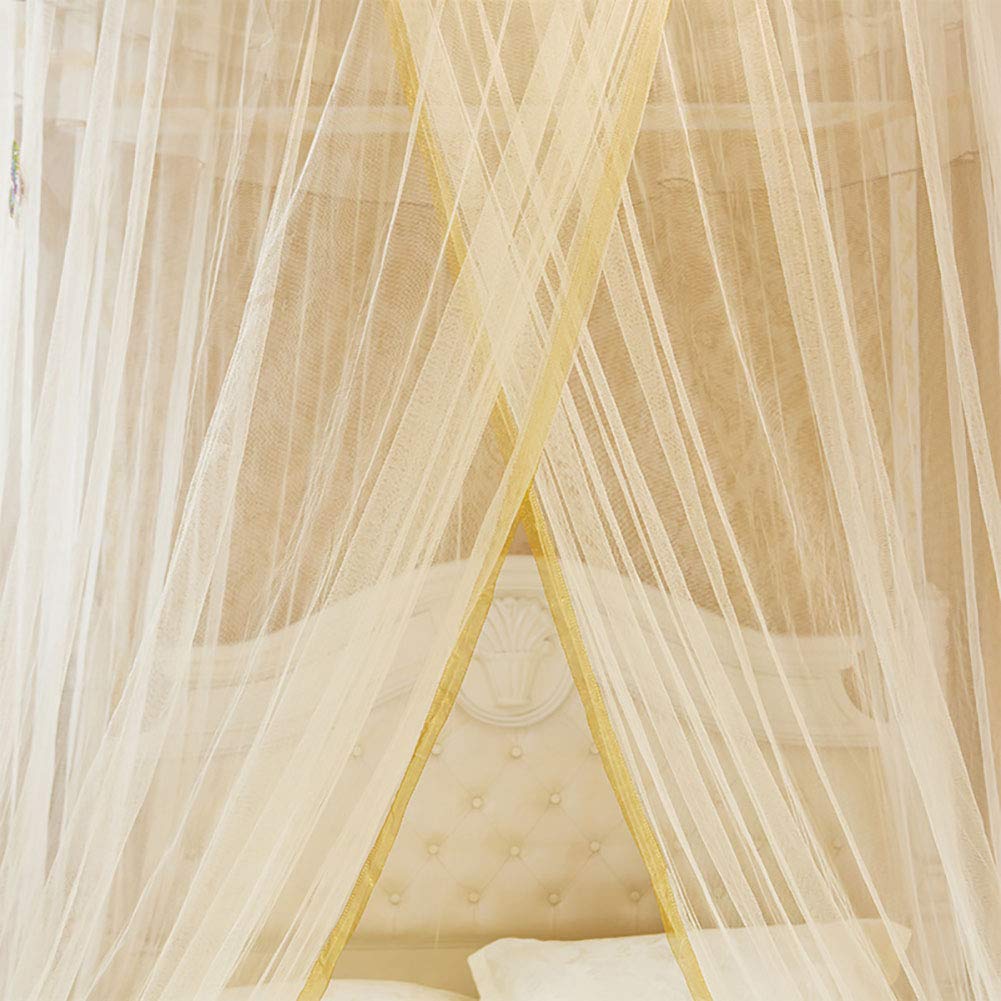 Princess Lace Style Mosquito Net, Foldable Round Bed Canopy, Bed Canopy, for Children Girls Baby Kids(Beige)