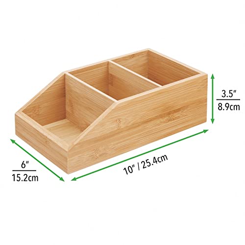 mDesign Bamboo Wood Compact Bathroom Storage Organizer Bin Box - 3 Divided Sections - Cabinets, Shelves, Countertops, Bedroom, Kitchen, Laundry Room, Closet, Garage, 4 Pack - Natural/Tan