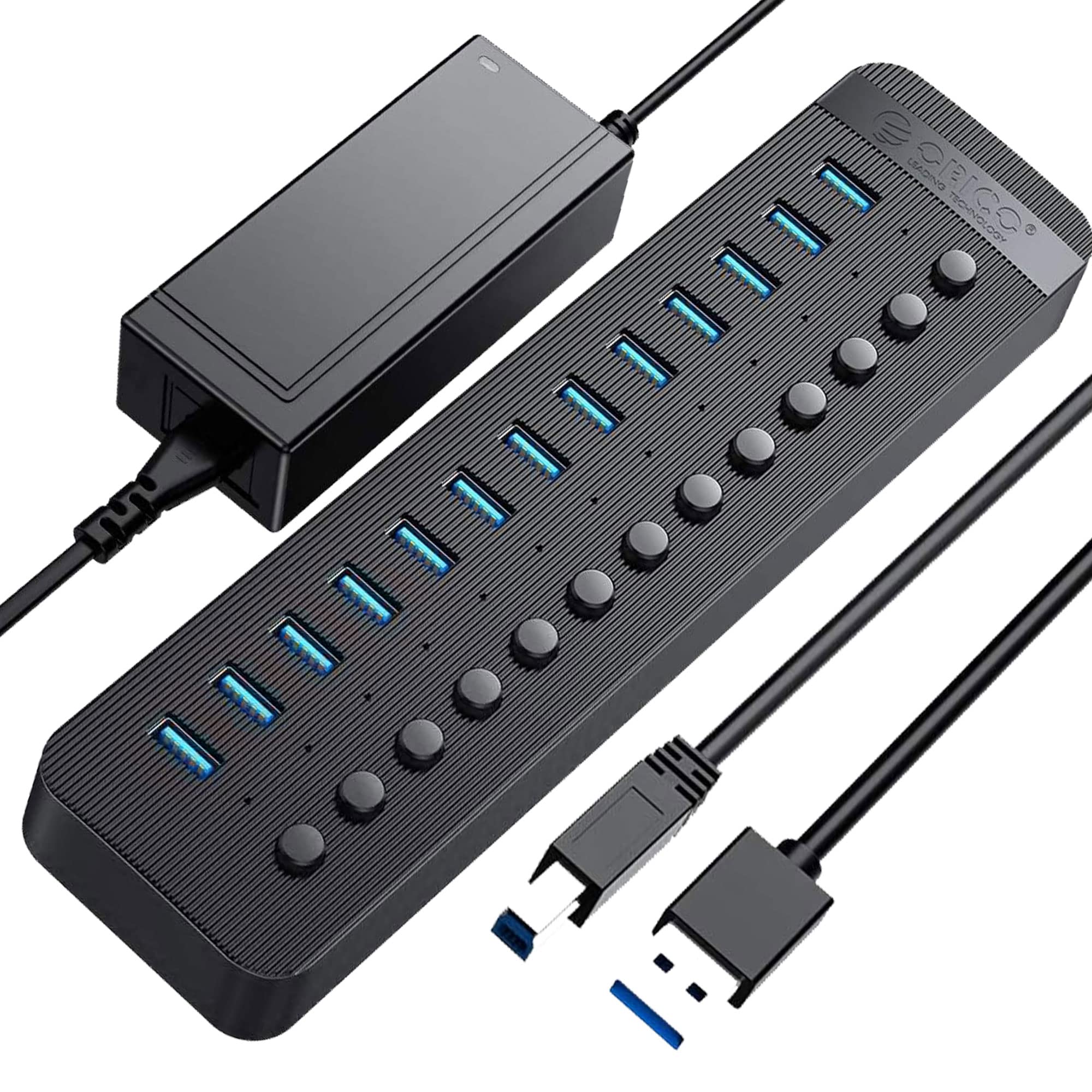 ORICO Powered USB Hub, 13 Ports 60W USB 3.0 Data Hub with BC1.2 Charging, Individual On/Off Switches and 12V/4A Power Adapter for Desktop Computer, PC, iMac, Mobile HDD, Flash Drive