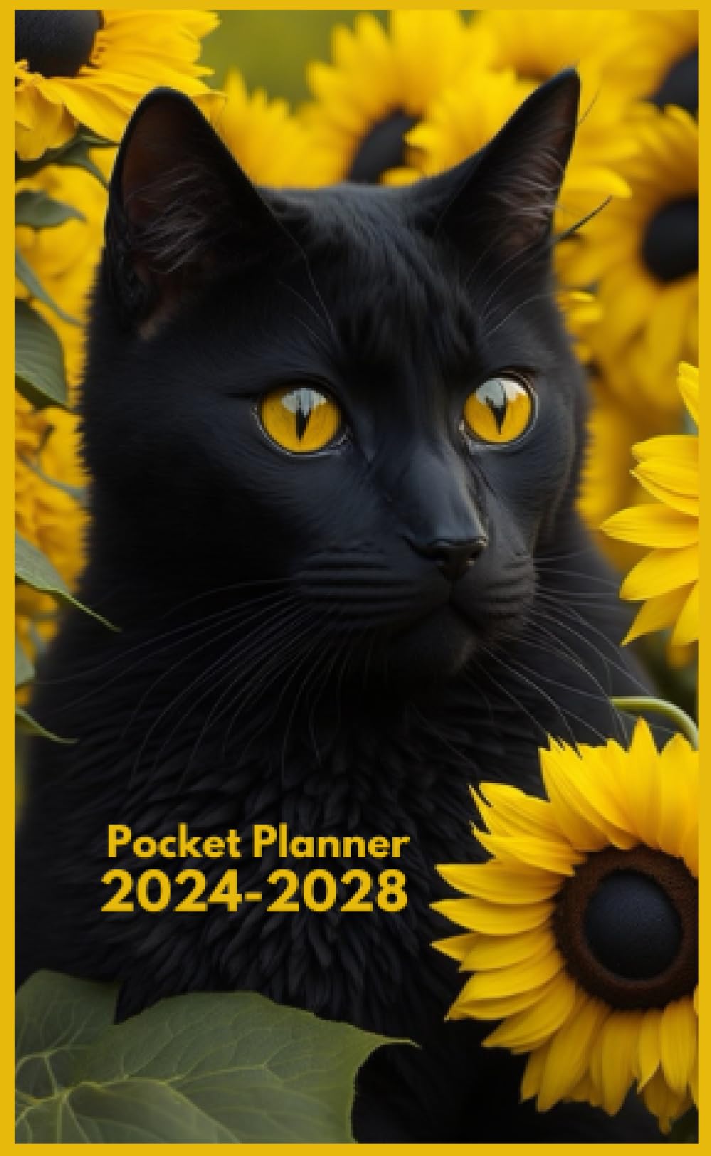 2024-2028 Pocket Calendar: Cute black cat with sunflower Cover|60 Months Agenda Planner|5 Years (Years 2024,2025,2026,2027,2028 / January 2024-December 2028)
