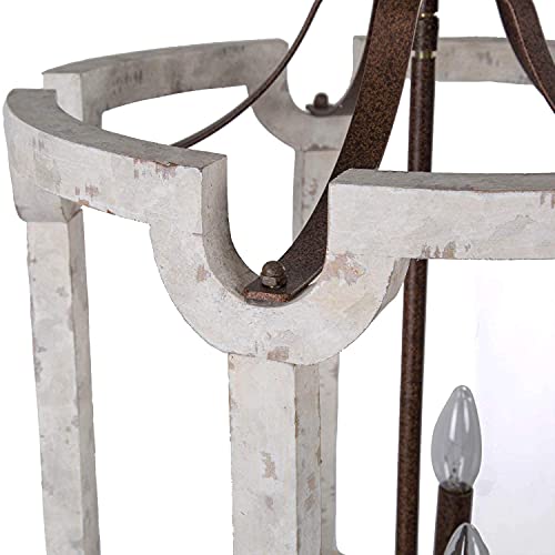 LOG BARN Farmhouse Chandelier, 5-Light Lantern Chandelier for Foyer, Kitchen Island, Dining Room, Weathered White Wood, 16.5’’ W