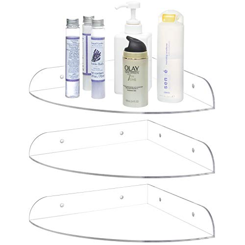 MyGift Premium Clear Acrylic Small Corner Shelf, Wall Hanging Display Floating Shelves, Set of 3