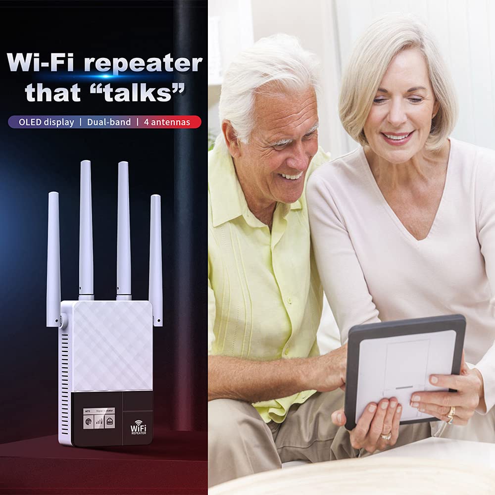 2023New WiFi Extender Screen Display and Signal Amplifier,Wall-Through Strong WiFi Booster 1200Mbps Cover up to 8000 Sq.ft Full Coverage, Wireless Internet Repeater with Ethernet Port one