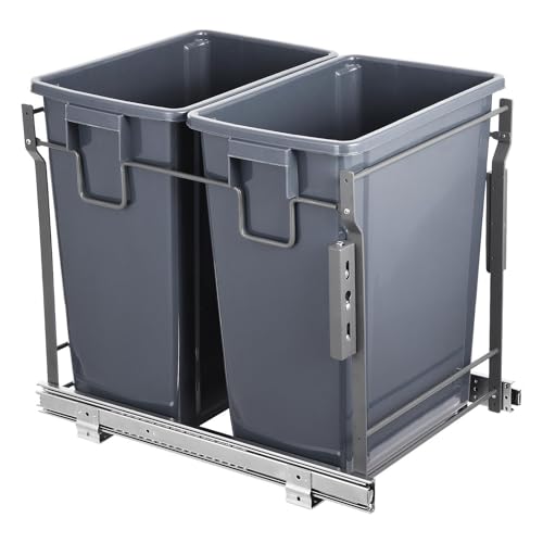 58 Quart Double Pull-Out Trash Can with Soft-Close Slides, Sliding Under Mount Kitchen Waste Garbage Container, Opening Soft Close Waste Bins for Restaurants Hospitals and Home Kitchens