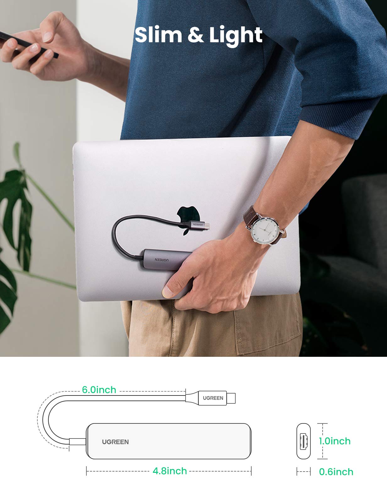 UGREEN USB C Hub HDMI 4K with 4 Ports USB 3.0 5Gbps 5 in 1 USB C to HDMI Adapter Multiport USB Compatible with iPhone 16 Plus Pro Max 15 MacBook iPad Pro Air 2024 Surface Pro Galaxy S24 Tab S9