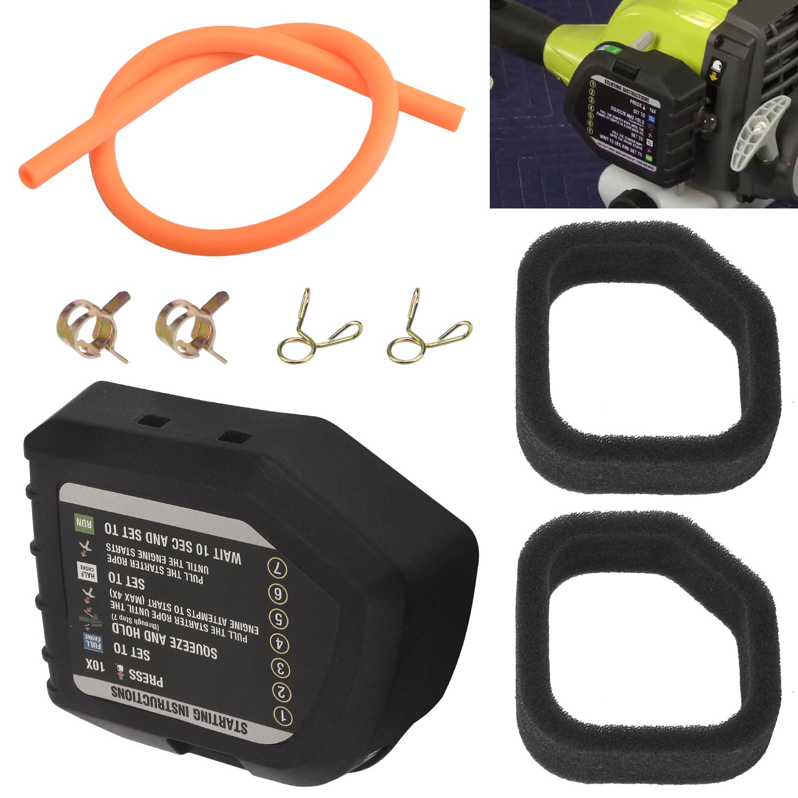 308649003 Air Filter w/Labels & 5687301 Cover Compatible with Ryobi RY251PH RY252CS RY253SS RY254BC 25CC String Trimmer - Contain oil tube
