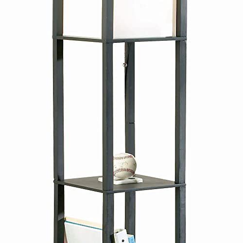 Catalina Lighting 17559-011 Modern Faux Wood Floor Lamp with Shelves and Ivory Linen Shade, 63", Classic Black