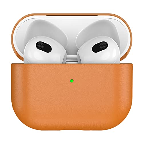 AirPods 3 Leather Case Cover, Docco Jette Fully-Wrapped Italian Genuine Leather Case for Apple AirPods 3,Supports Wireless Charging Front LED Visible