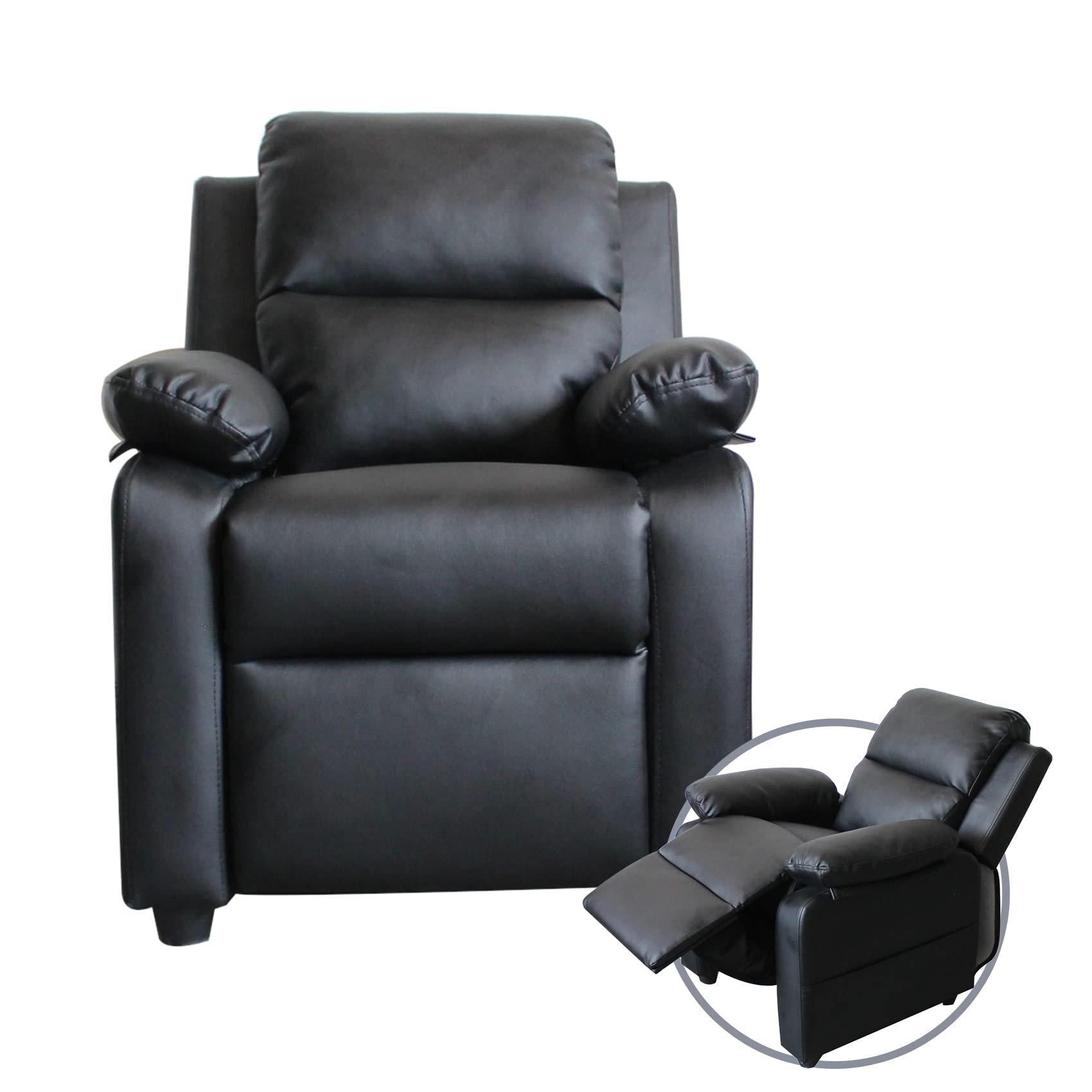 UNICOO - Kids Recliner Chair, Toddlers Recliner with Headrest Footrest and Lumbar Support, Ergonomic PU Leather Armchair Lounge Chair (Black)
