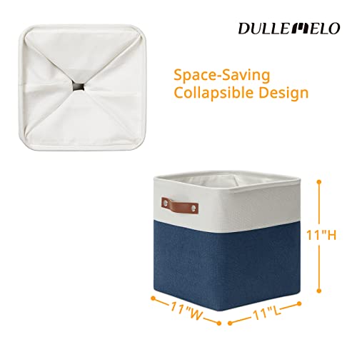 DULLEMELO Collapsible Bundle Baskets 4 Cube Baskets 11"x11"x11" + 2 Narrow Baskets 15"x6"x5.5"(White&Blue