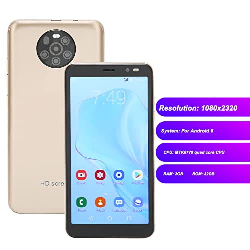 5.45 Inch Screen Dual Sim Mobile Phone, MTK6779 Quad Core CPU 3 Card Slots ABS Smooth Running Speed Unlock Smartphone for Playing Games (Gold)