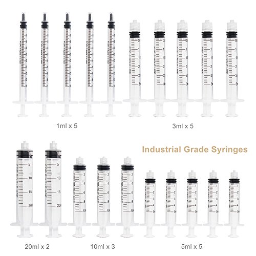 BSTEAN Syringe Blunt Tip Needles Caps Refilling and Measuring Liquids, Adhesives, Oil or Glue Applicator (1ml, 3ml, 5ml, 10ml, 20ml)