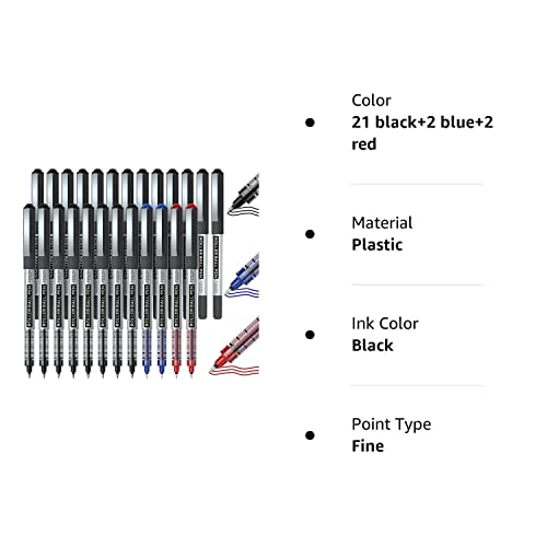 Shuttle Art RollerBall Pens, 25 Pack(21 black 2 blue 2 red) Fine Point Roller Ball Pens, 0.5mm Liquid Ink Pens for Writing Journaling Taking Notes School Office
