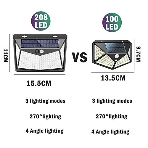 208 LED Outdoor Solar Lights, Motion Sensor Lights, 3 Lighting Mode, 270° Wide Angle, Waterproof and Durable, Easy to Install, for Home Garden Garage Yard Deck