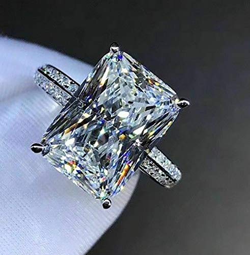 Longfu Fashion Jewelry 925 Sterling Silver Perfect Square Cut Rectangle 5ct CZ Engagement Ring Jewelry Ladies Ring Square Crystal Engagement Ring Cubic Zirconia Promise Aura Ring (7)