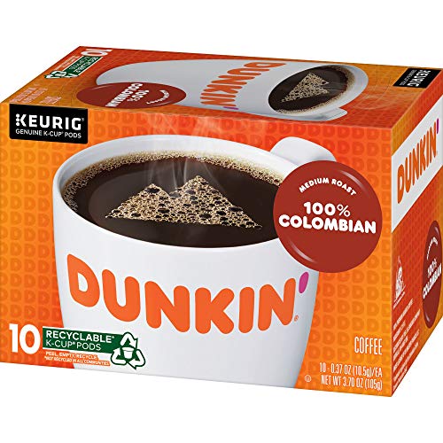 Dunkin' 100% Colombian Medium Roast Coffee, 10 Keurig K-Cup Pods