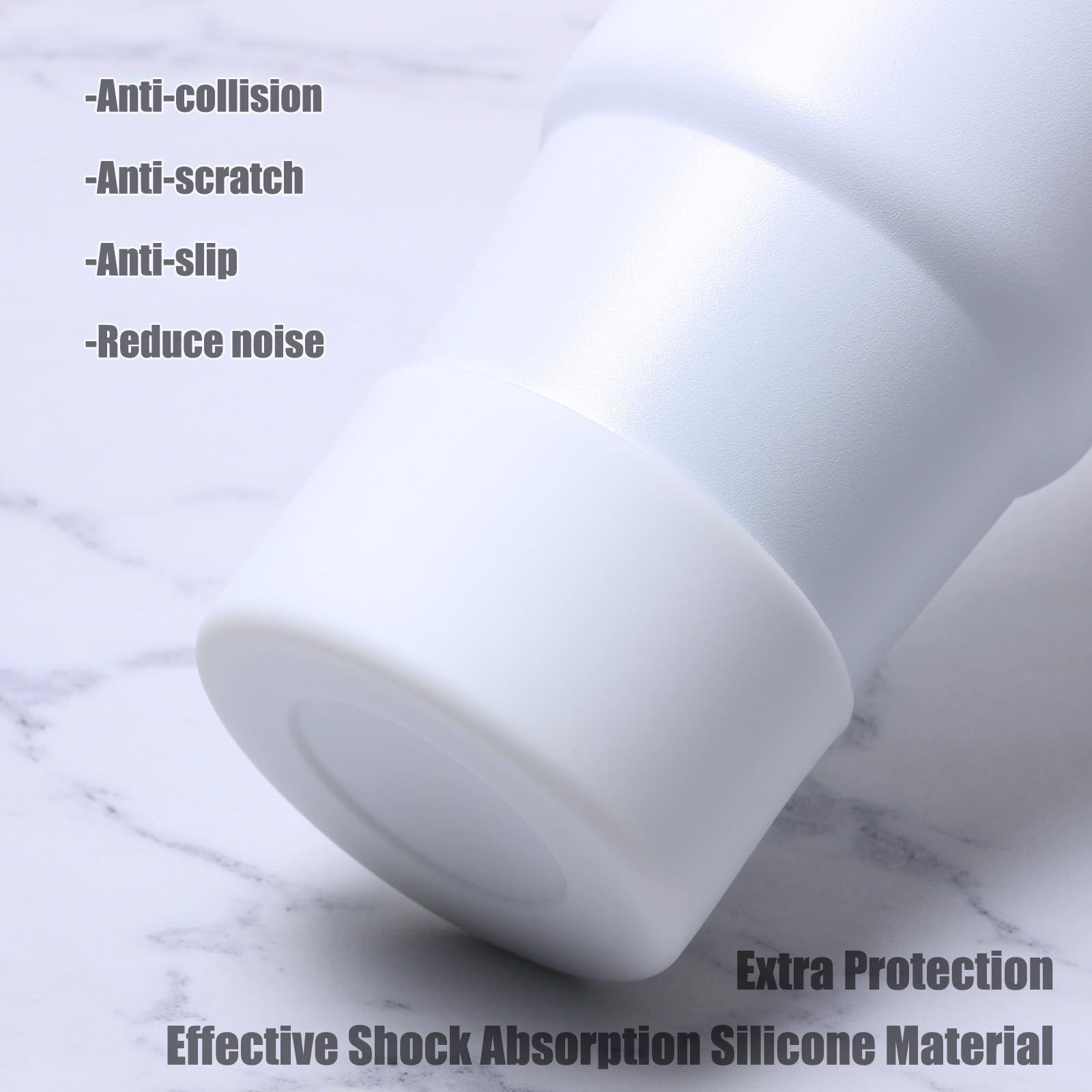 2Pcs Silicone Boots and 2Pcs Silicone Straw Toppers for Stanley Cup Accessories, Reusable Water Bottle Bottom Sleeves Protector, White