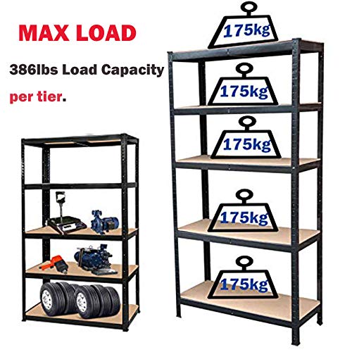 Bowoshen Storage Shelves 5-Tier 59in Height Garage Shelving Unit Rack Metal Shelf Heavy Duty 386lb Load per Tier, Adjustable Utility Shelves for Garage, Warehouse, Living Room, Office (59")