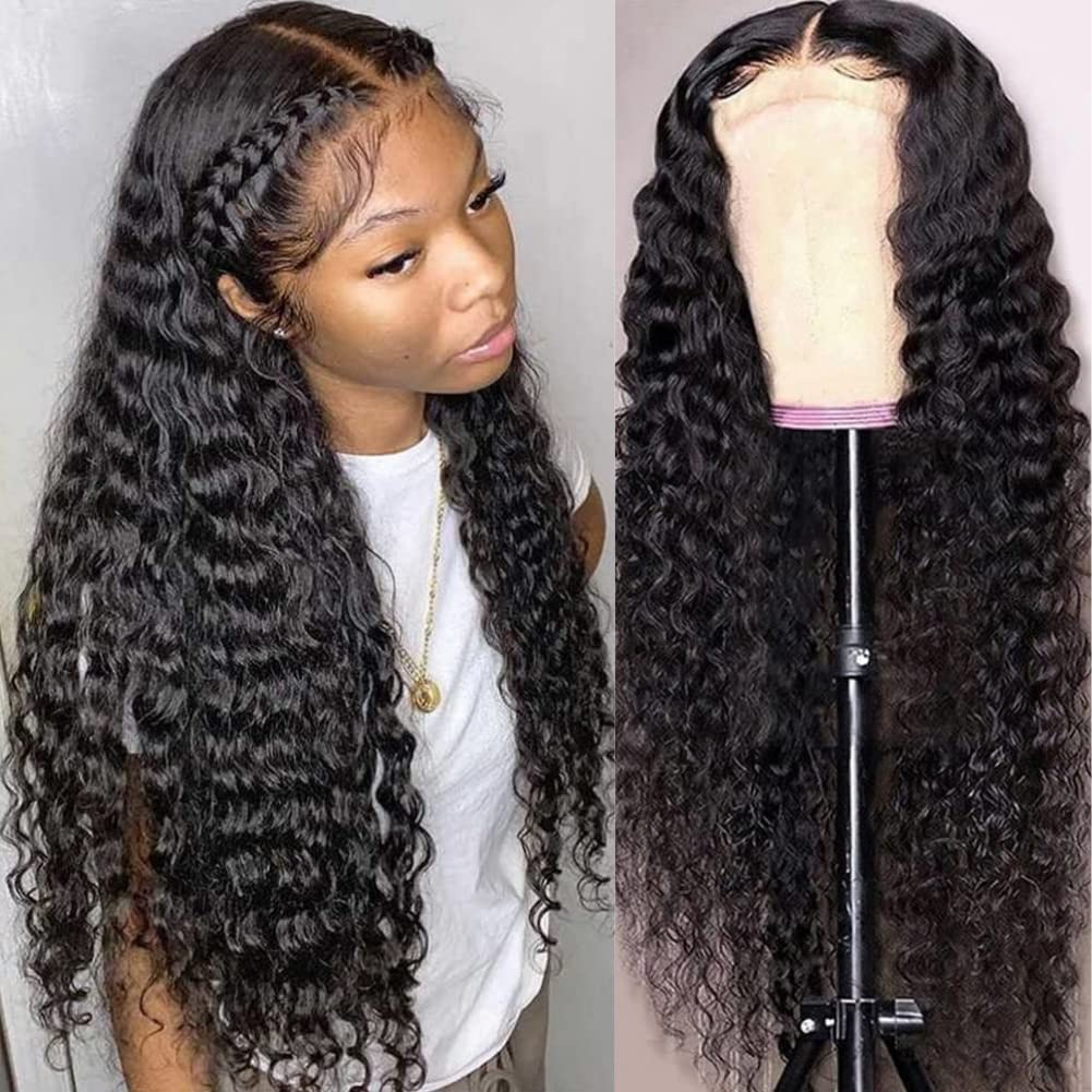 TIANTAI Transparent HD 13x4 Lace Front Wigs for Black Women Pre Plucked with Baby Hair Brazilian Virgin Human Hair Glueless Deep Wave Lace Front Wigs Natural Color (18inch)