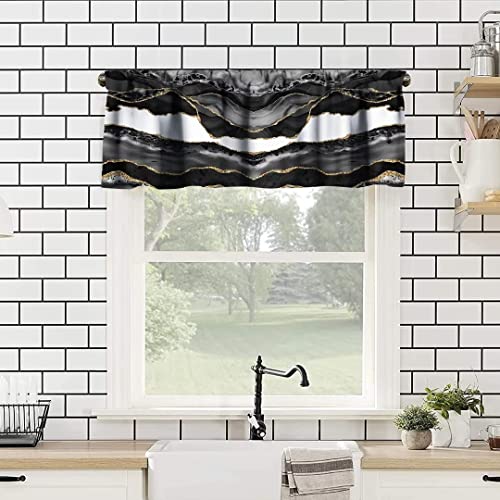 Black and Gold Marble Texture Valance Curtains, Great Room Decoration for Living Room Bedroom 54x18in