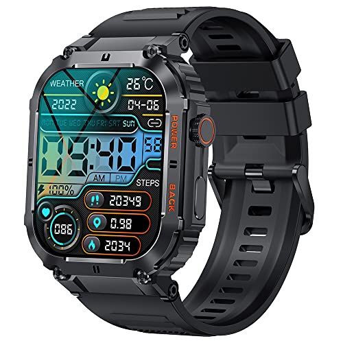 Amazpro Smart Watch for Men,1.96 Inches HD Outdoor Tactical Sports Rugged Smartwatch,Smart Watch with Bluetooth Call ,100+Sports Modes Fitness Tracker, Ip67 Waterproof Smart Watches for iPhone Android