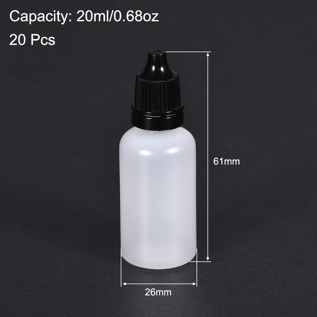 uxcell Plastic Dropper Bottles, 20ml/0.68 oz Empty Squeezable Dropper Bottle with Cap, Black, Pack of 20
