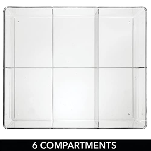 mDesign Plastic 6 Compartment Kitchen Drawer Divided Organizer Bin for Teas, Packets, Spices, Snacks, Food Packets, Applesauce - Pantry Shelf Storage Organization, Lumiere Collection, Clear