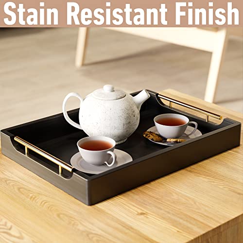 Black Coffee Table Tray 16.5" x 12" - Real Wood Ottoman Tray for Living Room - Serving Tray with Handles - Decorative Trays for Coffee Table - Decorative Tray for Ottoman - Black Tray for Coffee Table