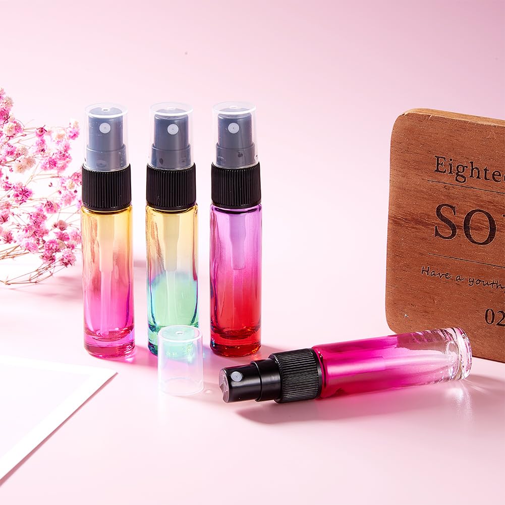 BENECREAT 9 Packs 10ml Rainbow Color Glass Spray Bottle Refillable Fine Mist Spray Bottle for Perfume Essential Oil