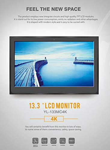 Yiletec 13.3" YL-133MC4K UHD 3840X2160 Metal Frame Capacitive Touchscreen IPS Built in Speakers USB Type-C HDMI 2.0,HDMI 1.4X1 DP1.2AX1,VGAX1,USB 2.0X3