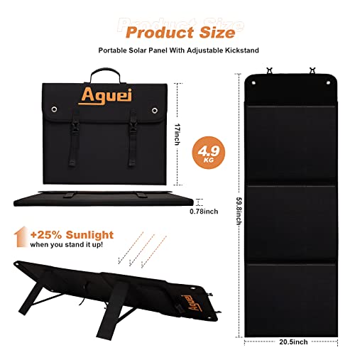 Aguei Upgrade 120W Foldable Solar Panel Monocrystalline for Portable Power Station Solar Generator Solar Charger 12V Battery with Auto 2.0/3.0 USB, for Outdoor RV Camper Off Grid Solar Power Backup