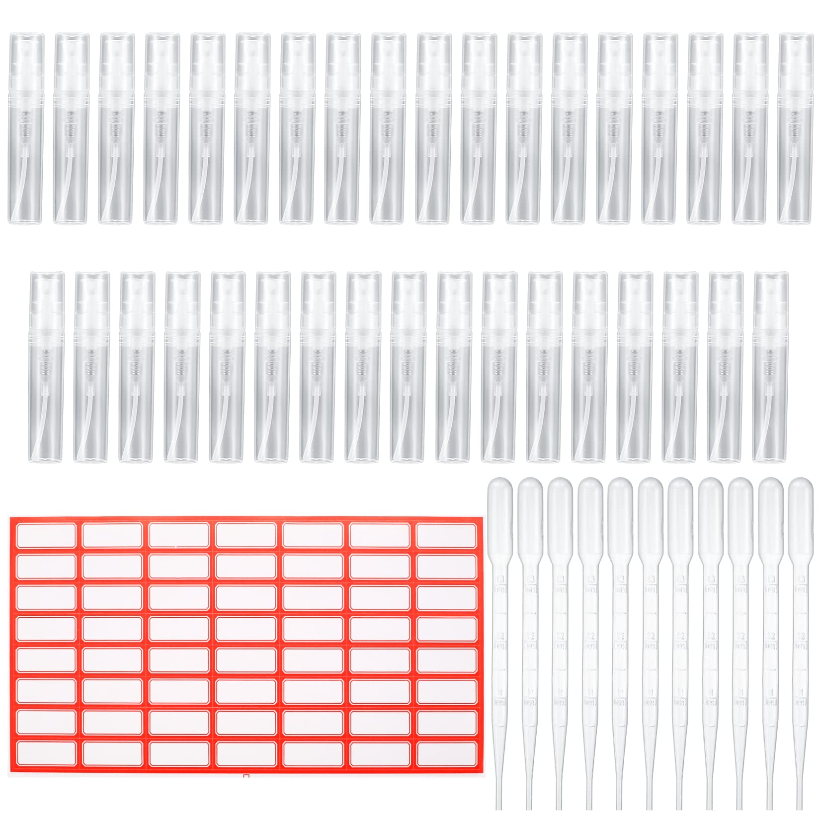 35 Pcs 3ml Mini Spray Bottles, Mini Clear Plastic Spray Bottle Empty, Travel Perfume Fine Mist Atomizer Spray Bottles Refillable, Small Empty Sample Containers for Travel, Perfume, Essential Oils