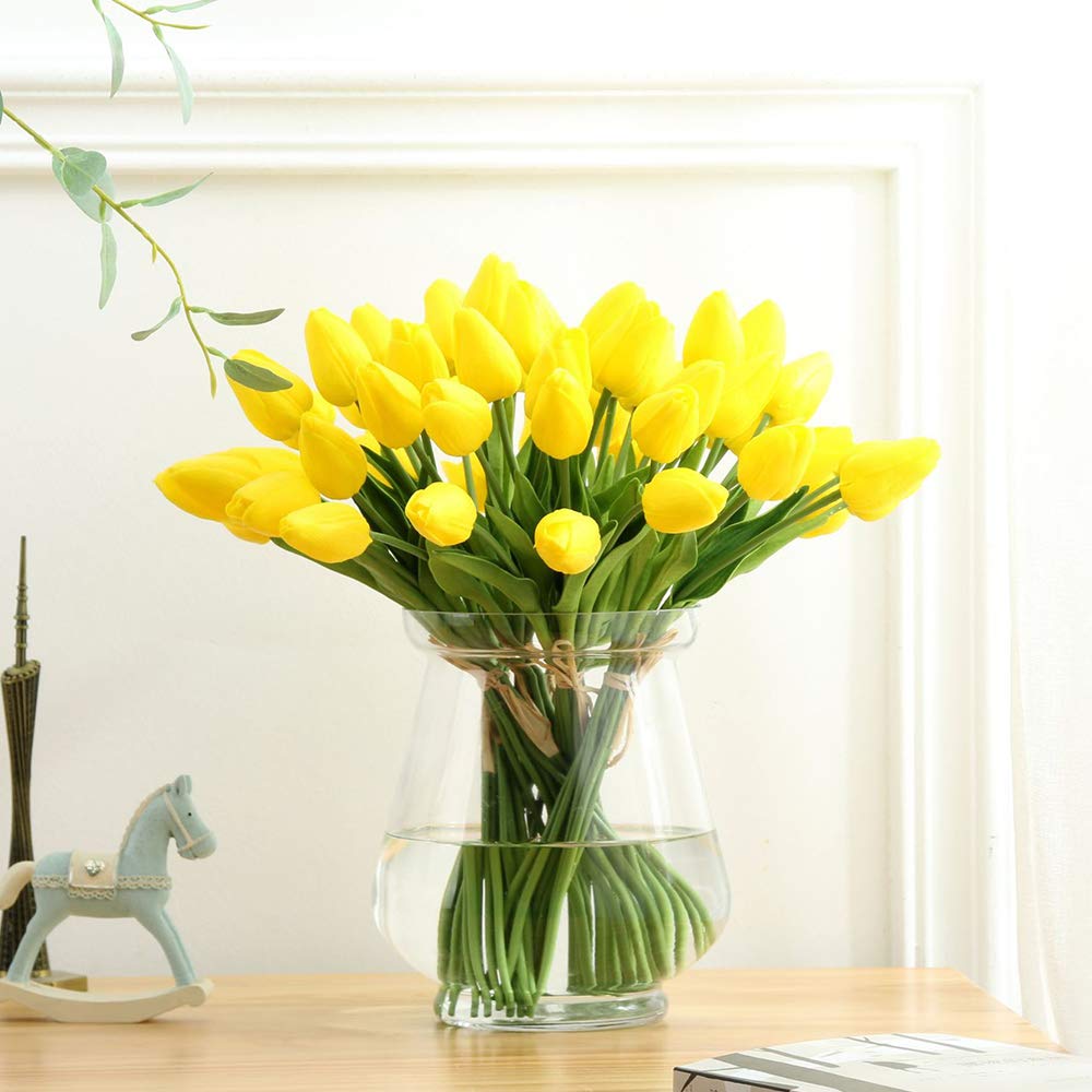 20PCS Artificial Tulips Flowers,Real Touch Tulips Fake PU Plant Great for Wedding Party Home Room Decoration